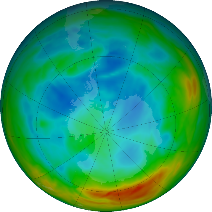 Ozone Hole Watch: Southern ozone map for 17 July 2025